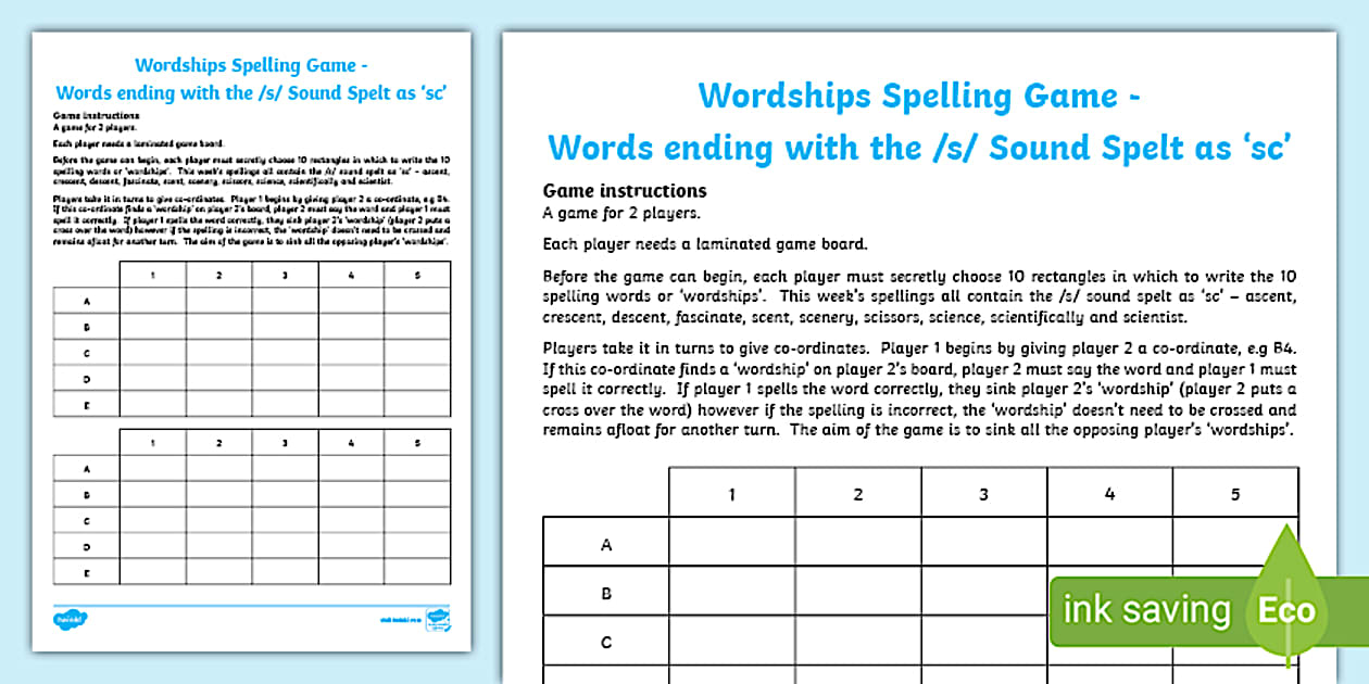 Editable Wordships Game Sheet Words With the /s/ Sound Spelt as 'sc'