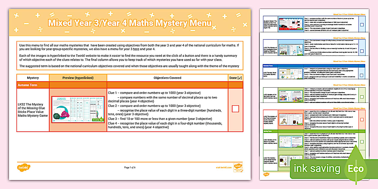 👉 Mixed Year 3/Year 4 Maths Mystery Menu - Twinkl