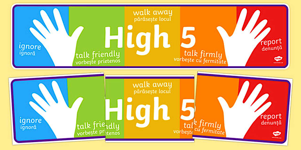 High Five How To Deal With Bullying Display Banner Romanian Translation