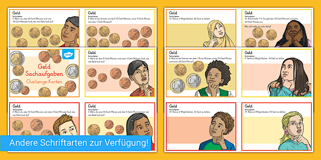 Geld: Sachaufgaben - Challenge-Karten