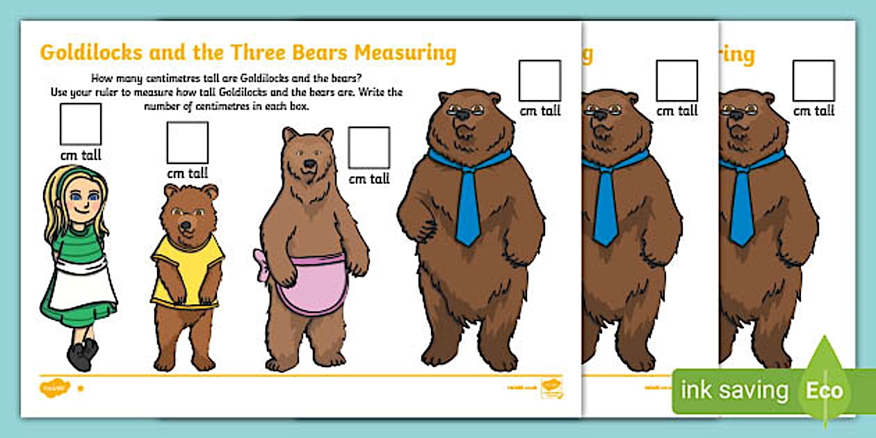 👉 Goldilocks and the Three Bears Measuring in cm Worksheets