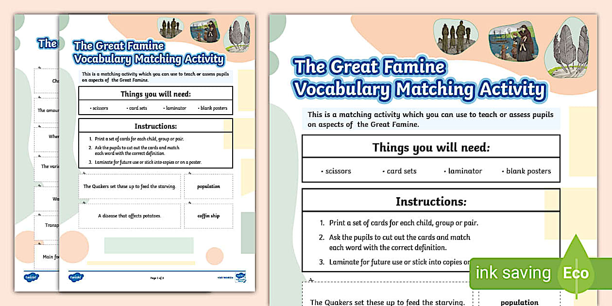 The Great Famine (Vocabulary Matching Activity) - Twinkl