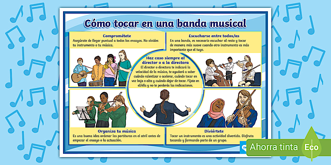 Póster informativo: Cómo tocar en una banda musical
