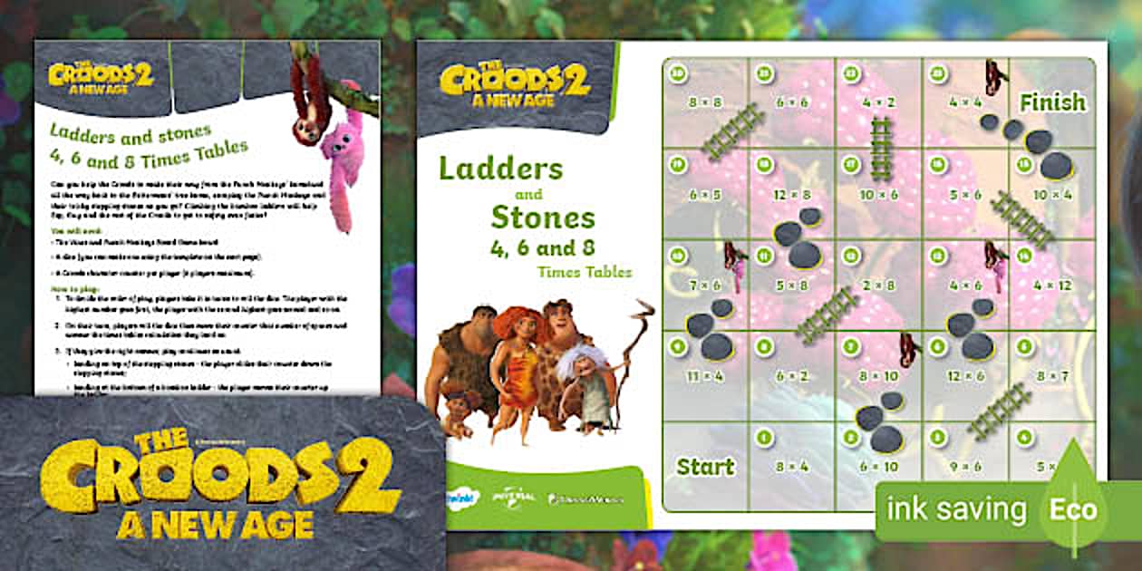 FREE! - Printable Croods Game: Ladders & Stones Board Game Ages 7-11