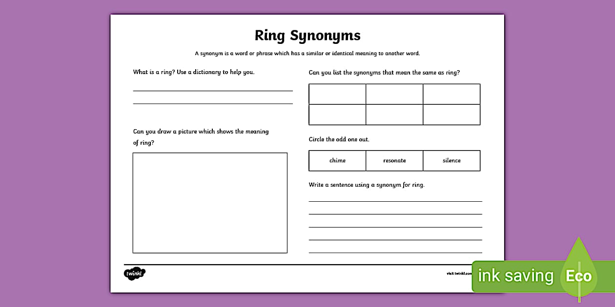 Ring Synonyms Worksheet (teacher made) - Twinkl