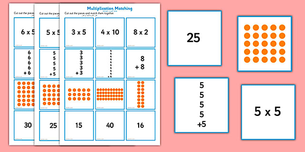2, 5 and 10 Times Table Multiplication Matching Puzzle Arabic Translation