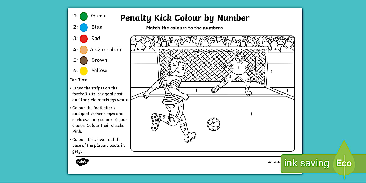 Penalty Kick Colour-by-Number Worksheet | Twinkl | KS1