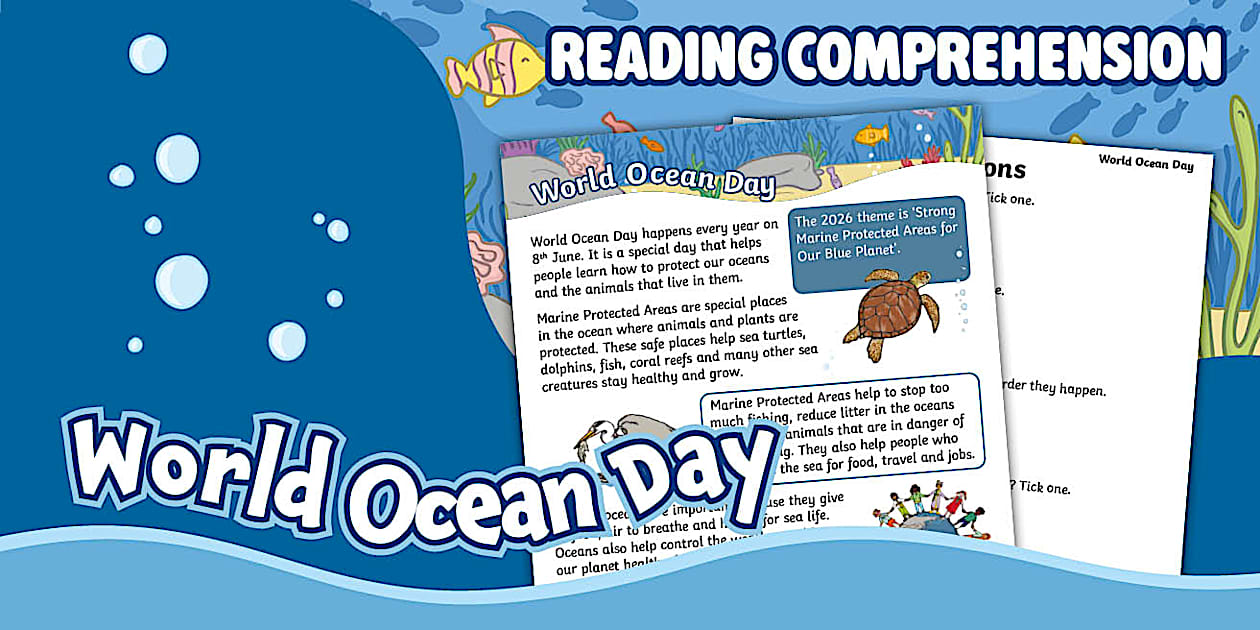 World Ocean Day Reading Comprehension Activity for Ages 5-7