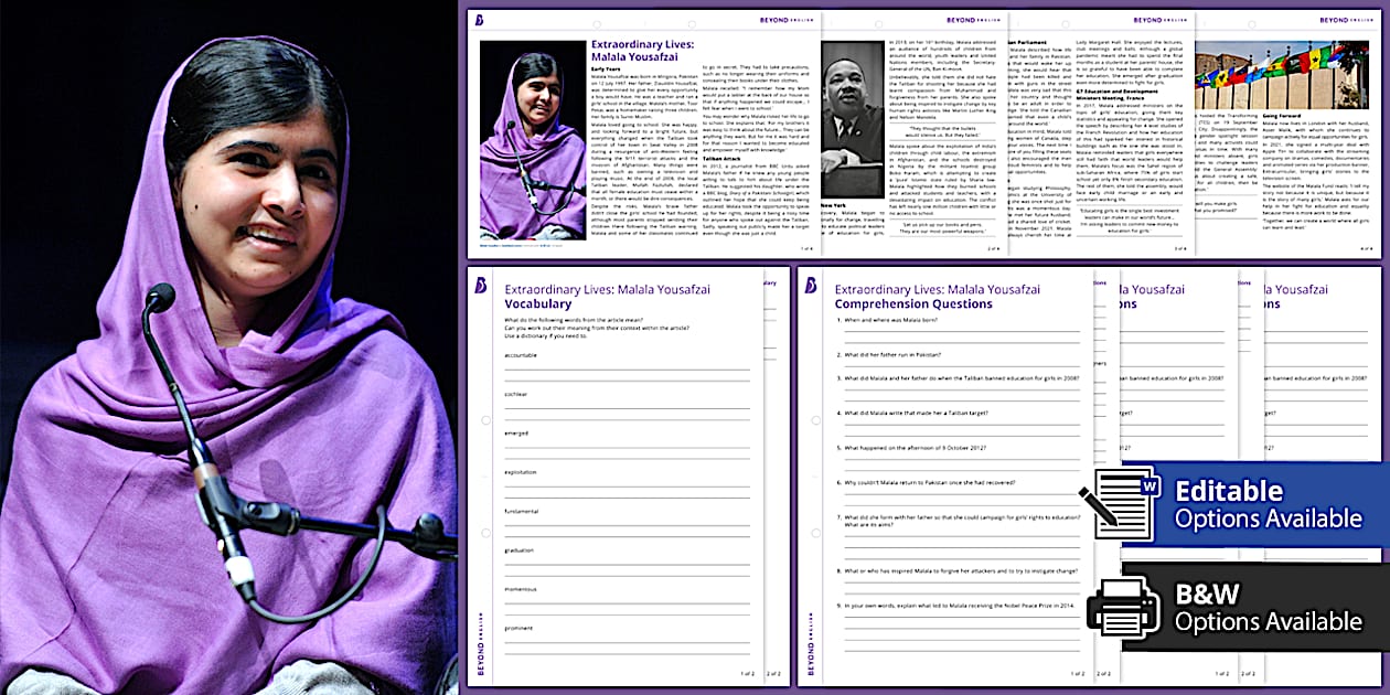 Extraordinary Lives: Malala Yousafzai Reading Comprehension