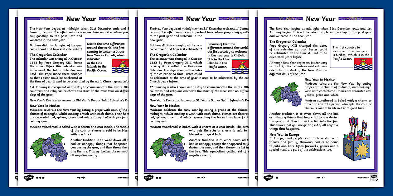 New Year Differentiated Reading Comprehension Activity
