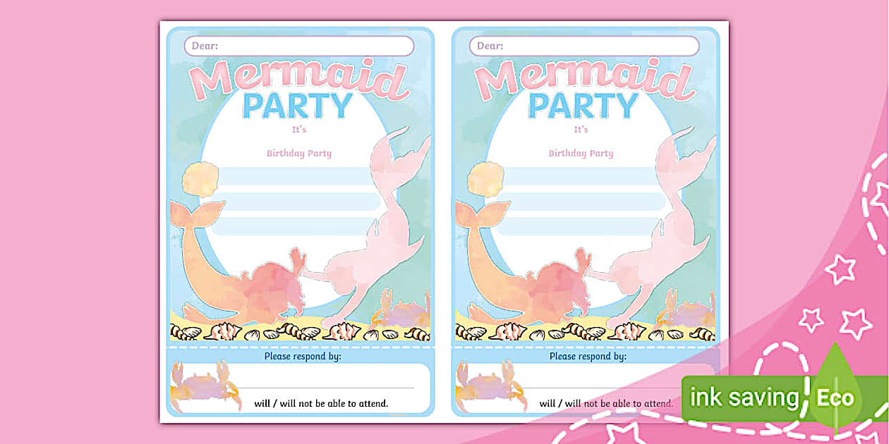 Mermaid Party Invitations (teacher made) - Twinkl