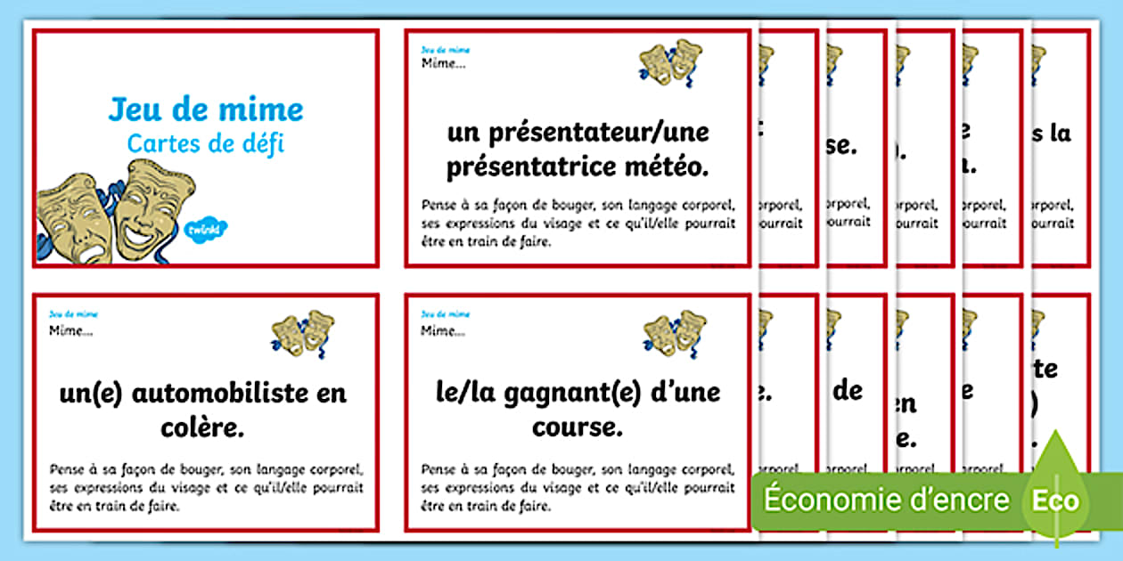 Cartes de défi : jeu de mime - Twinkl