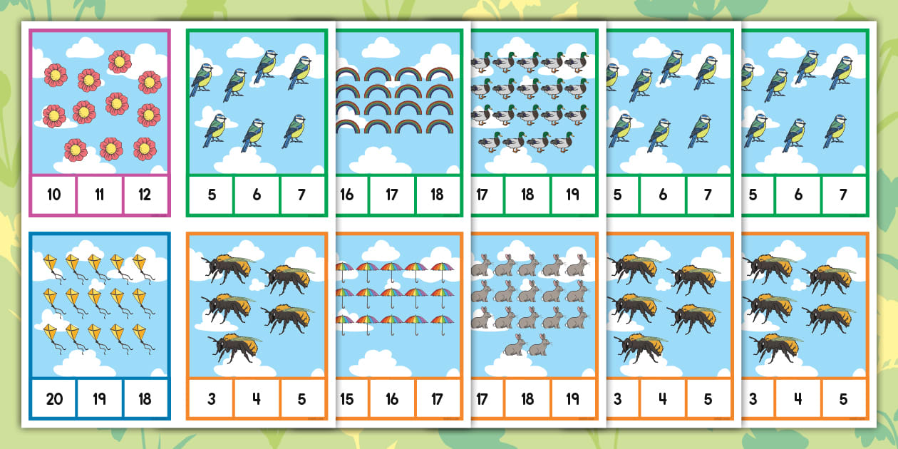 Spring Counting to 20 Clip Cards for K-2nd Grade - Twinkl