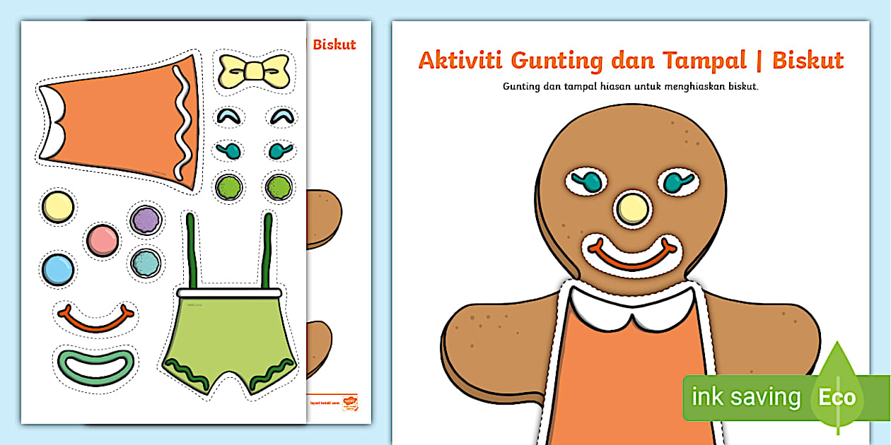 Aktiviti Gunting dan Tampal Prasekolah - Biskut