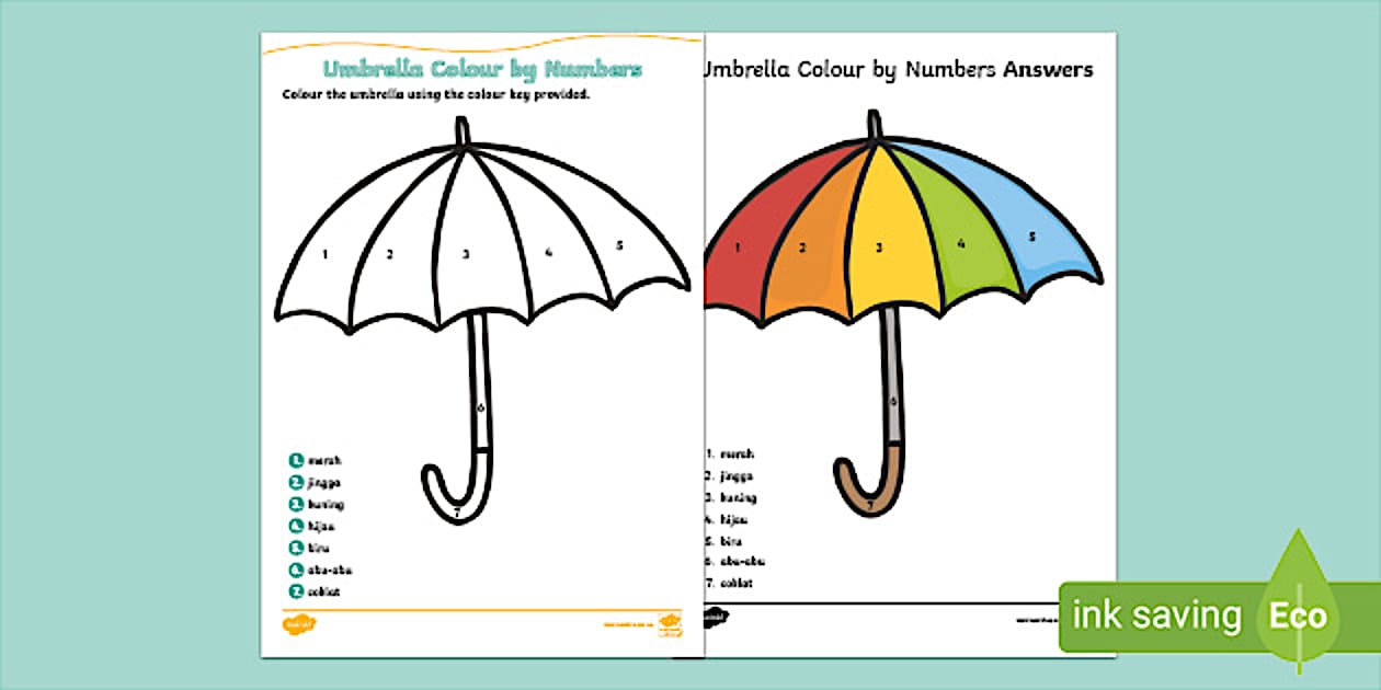Umbrella Colour by Numbers Indonesian (teacher made)