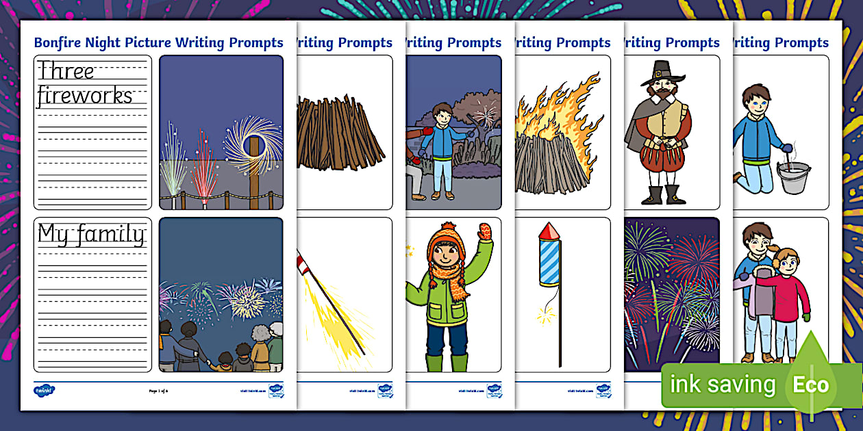 Cursive Bonfire Night Simple Sentence Writing Prompt Pictures Activity