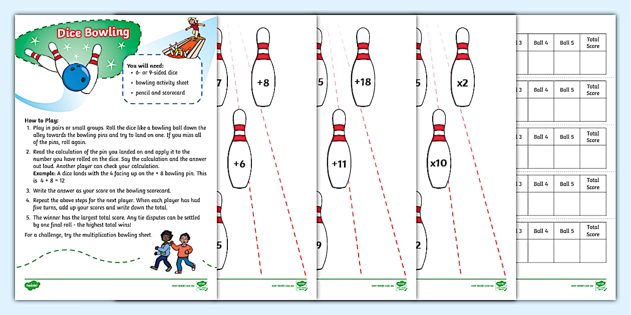 Bowling Dice Game - Year 1 Maths Worksheets - Twinkl Maths