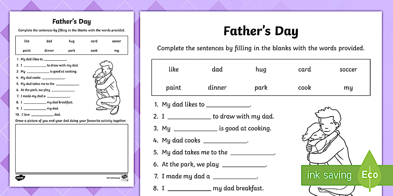 TAS Father's Day Cloze Worksheets (teacher made) - Twinkl