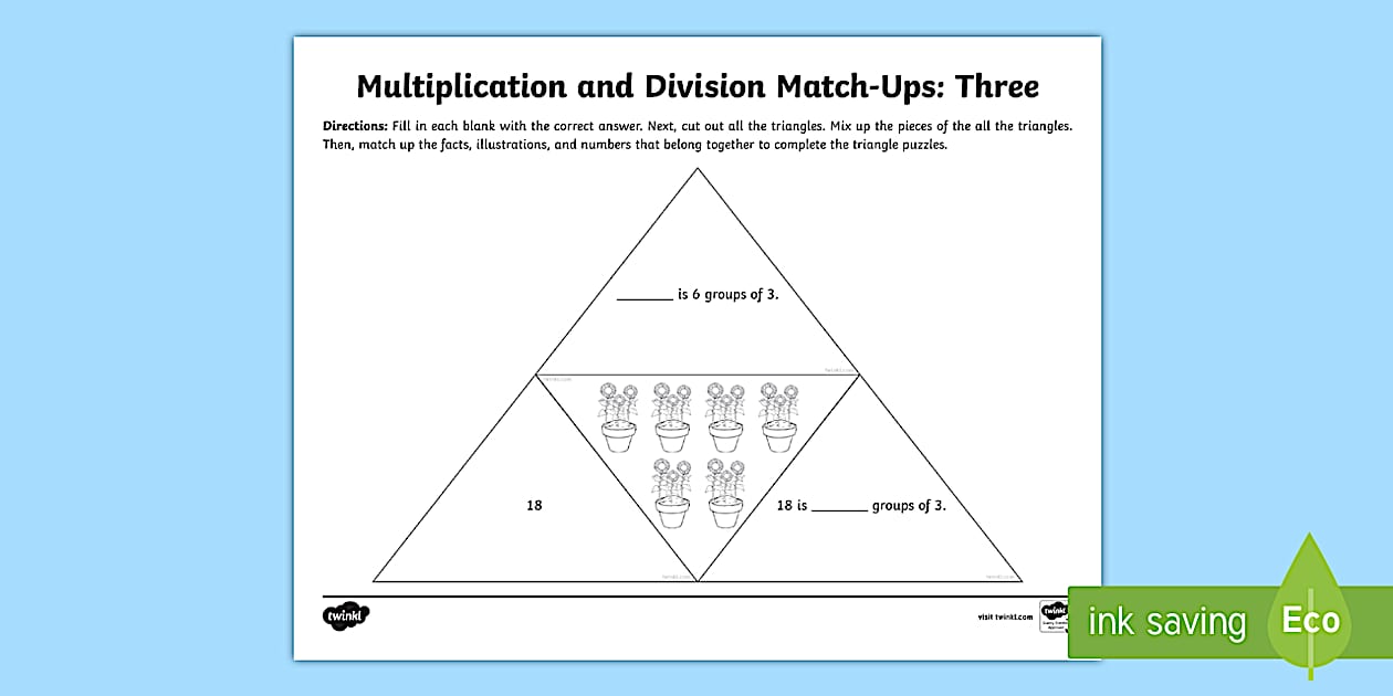 Multiplication and Division Match-Ups: Three Worksheet