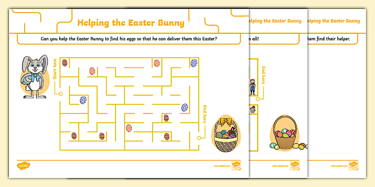 Helping the Easter Bunny Mazes - Twinkl - KS1