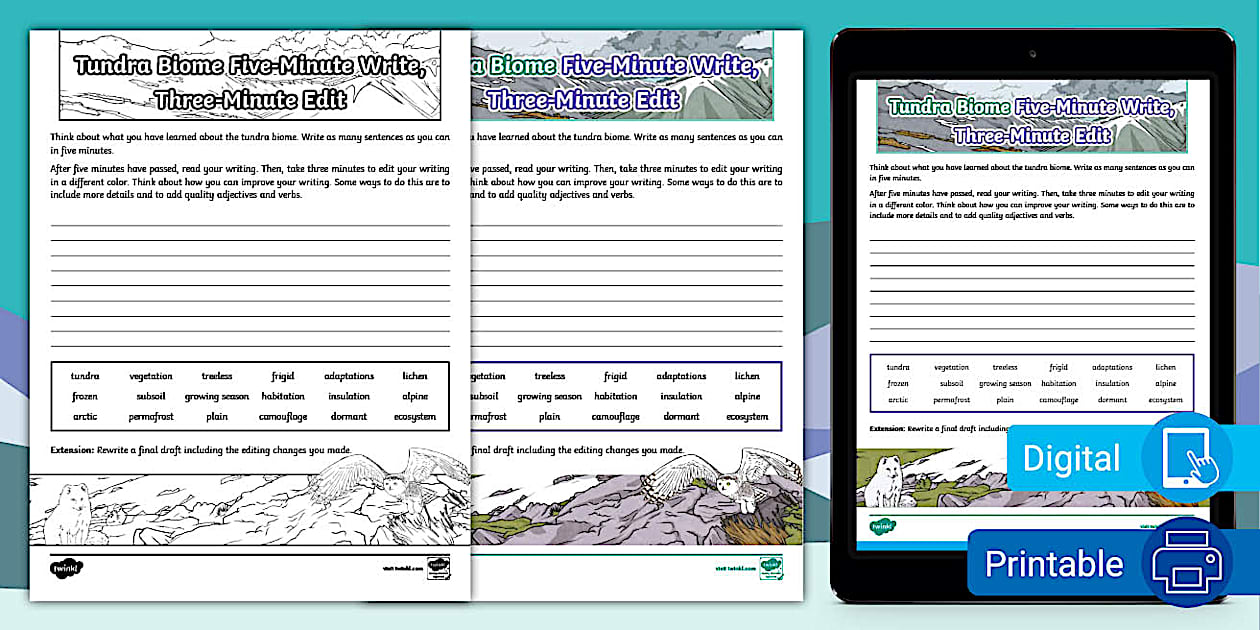 Tundra Biome Five-Minute Write Three-Minute Edit Worksheet