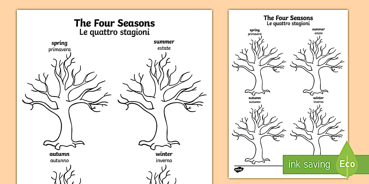 Four Seasons Tree Drawing Template English/Italian - Twinkl