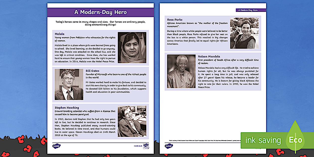 Modern Day Hero Fact File (teacher made) - Twinkl