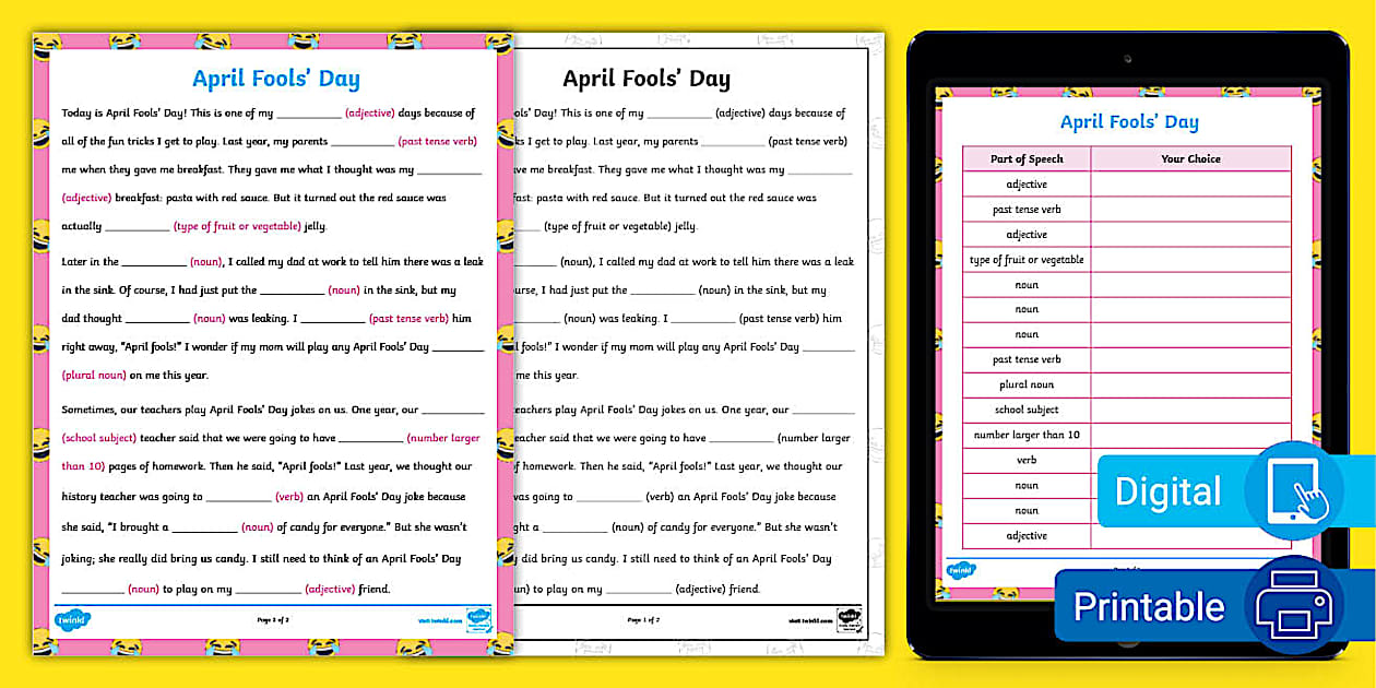 April Fools' Day Laugh Libs for 3rd-5th Grade (teacher made)