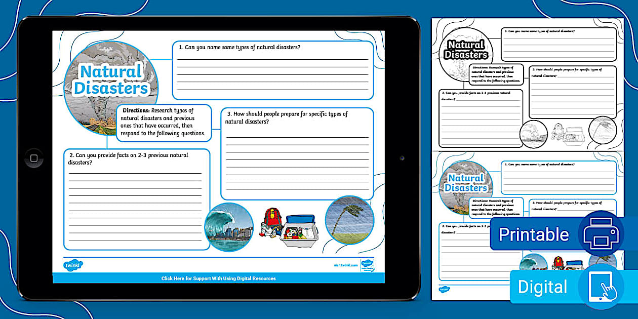 Natural Disasters Mind Map Worksheet for 6th-8th Grade