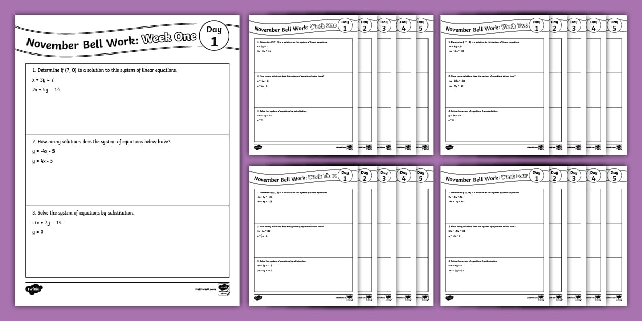 Eighth Grade Math November Bell Work Bundle (Teacher-Made)