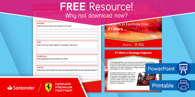 FREE Scuderia Ferrari F1: Formula One Careers Information Pack for 6th-8th