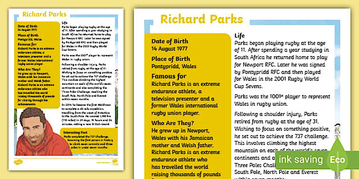 Richard Parks Fact File (teacher made) - Twinkl