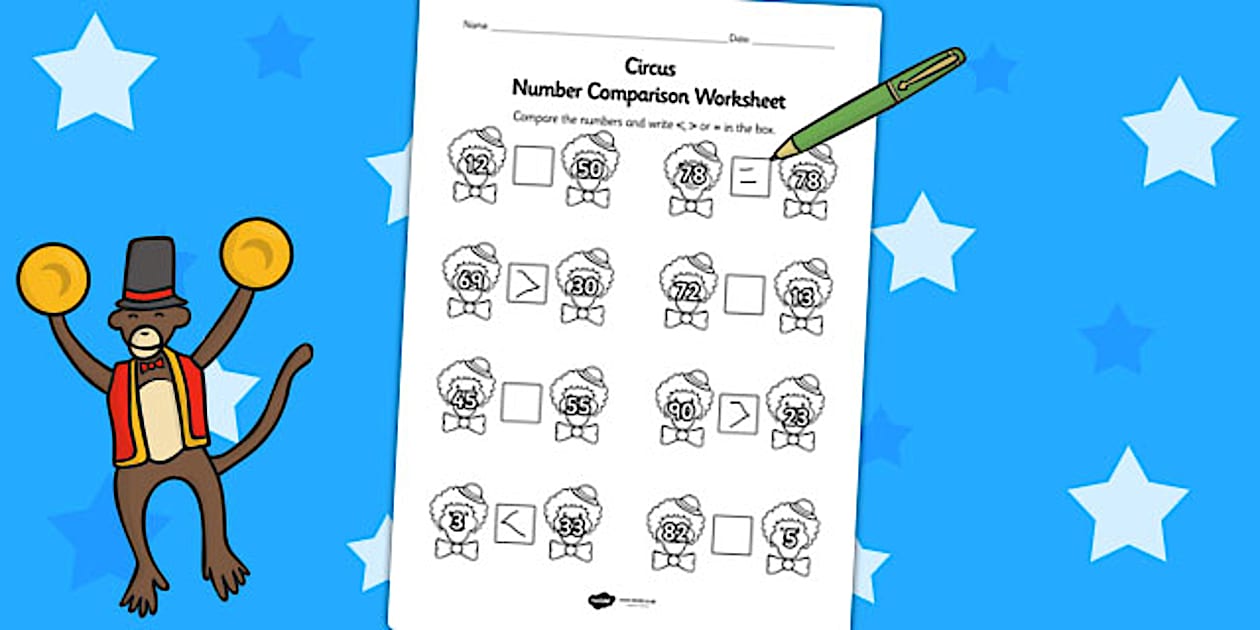 Circus Number Comparison Worksheets (Teacher-Made) - Twinkl