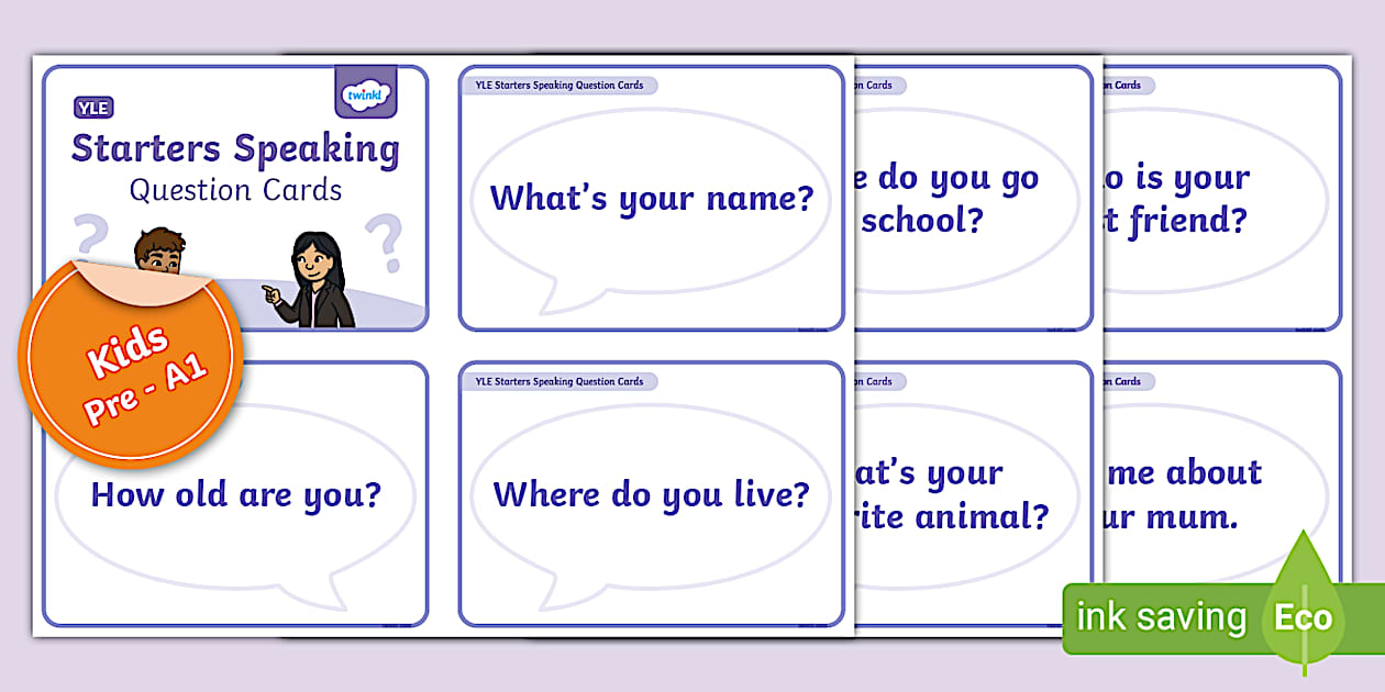 YLE Starters - Speaking - Question Cards (teacher made)