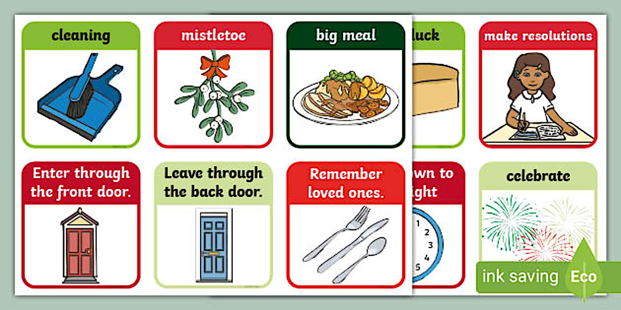 Irish New Year Traditions - New Year Flashcards - Twinkl