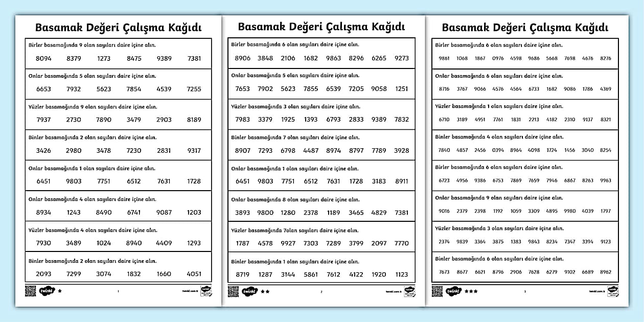 Basamak Değeri Çalışma Kağıdı: Dört Basamaklı Sayılar-Twinkl