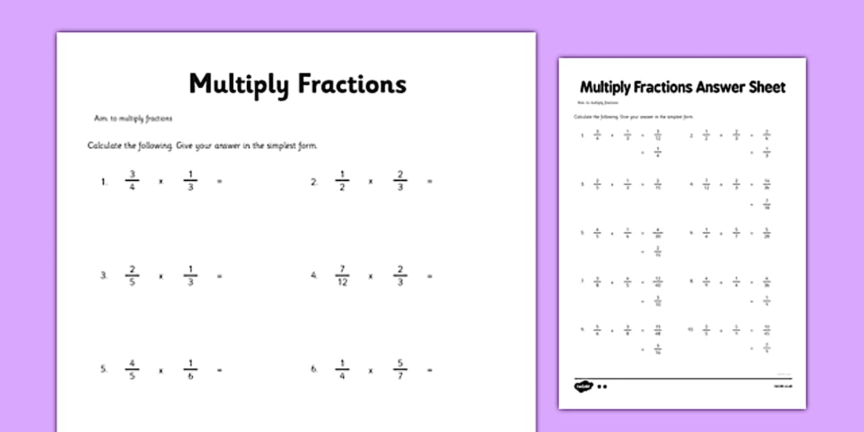 Multiply Fractions Worksheet / Worksheet - Twinkl