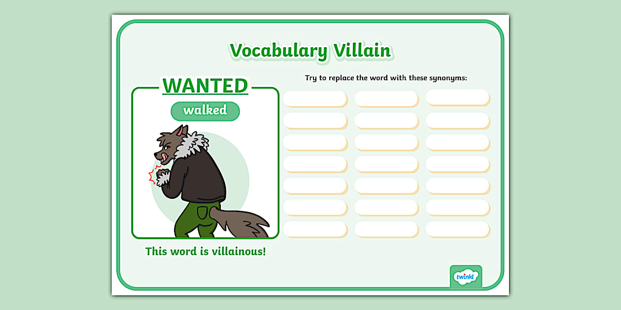 Editable Vocabulary Villain Walked Word Mat (teacher made)