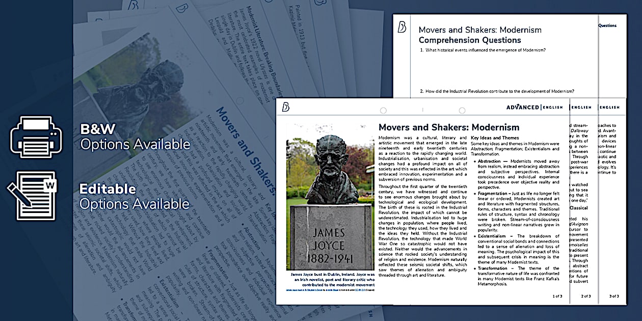 Movers and Shakers: Modernism Reading Comprehension - Twinkl