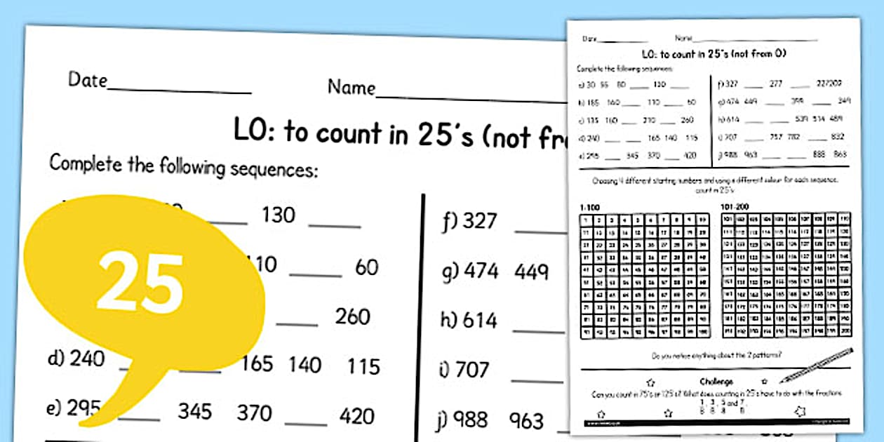 Counting in 25 Not From 0 Worksheet (teacher made) - Twinkl