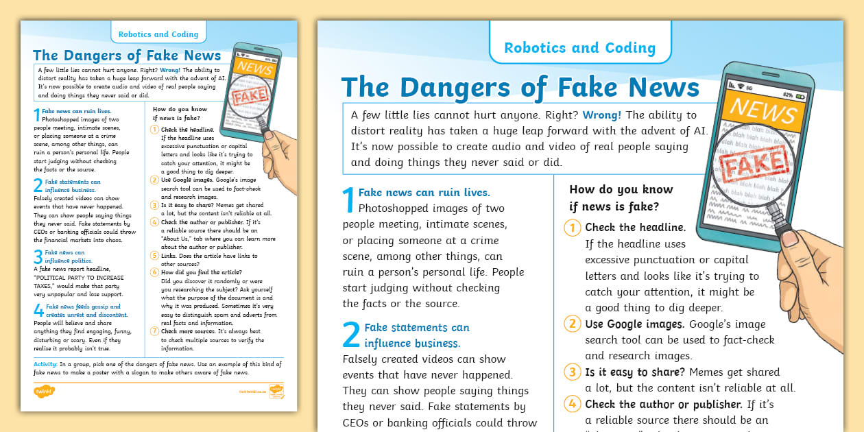 Robotics and Coding - The Dangers of Fake News - Twinkl