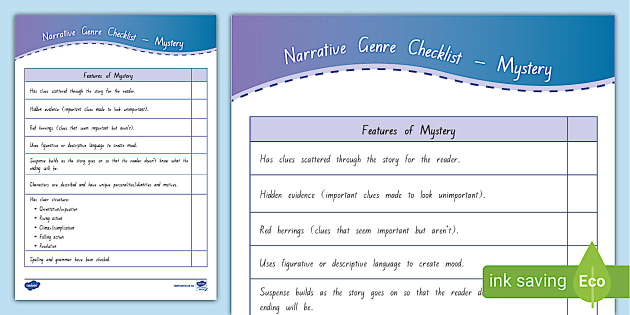 Narrative Genres Writing Checklist - Mystery - Twinkl