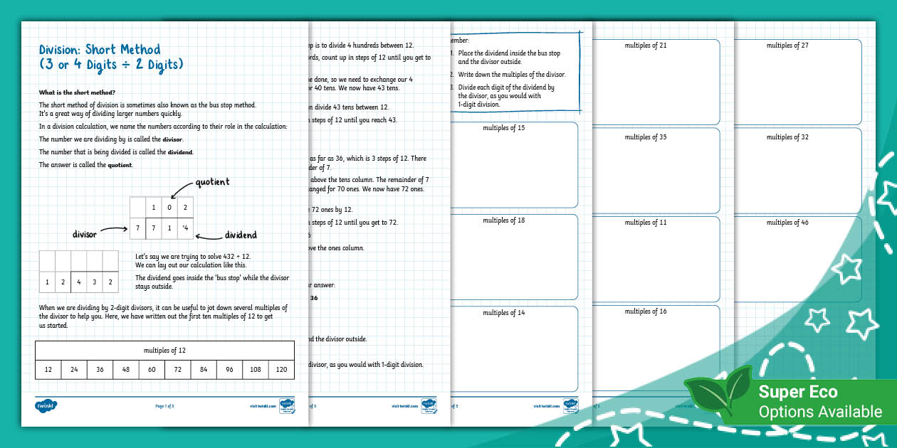 Division: Short Method (3 or 4 Digits ÷ 2 Digits) - Twinkl