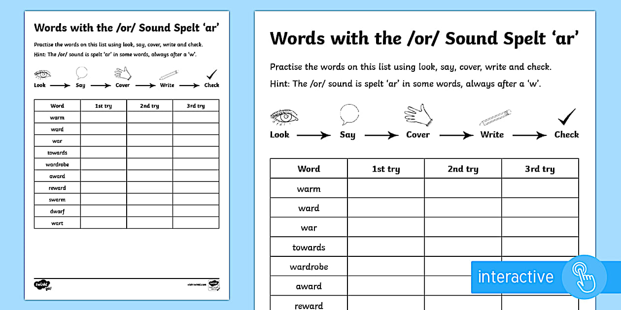 Spelling: /or/ Sound Spelt 'ar' Activity Sheet - Twinkl