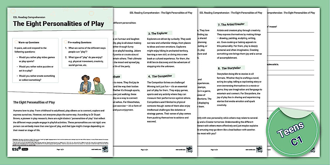 ESL Eight Personalities of Play - Twinkl