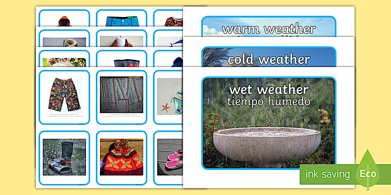 Photo Weather Clothes Sorting Activity English/Spanish