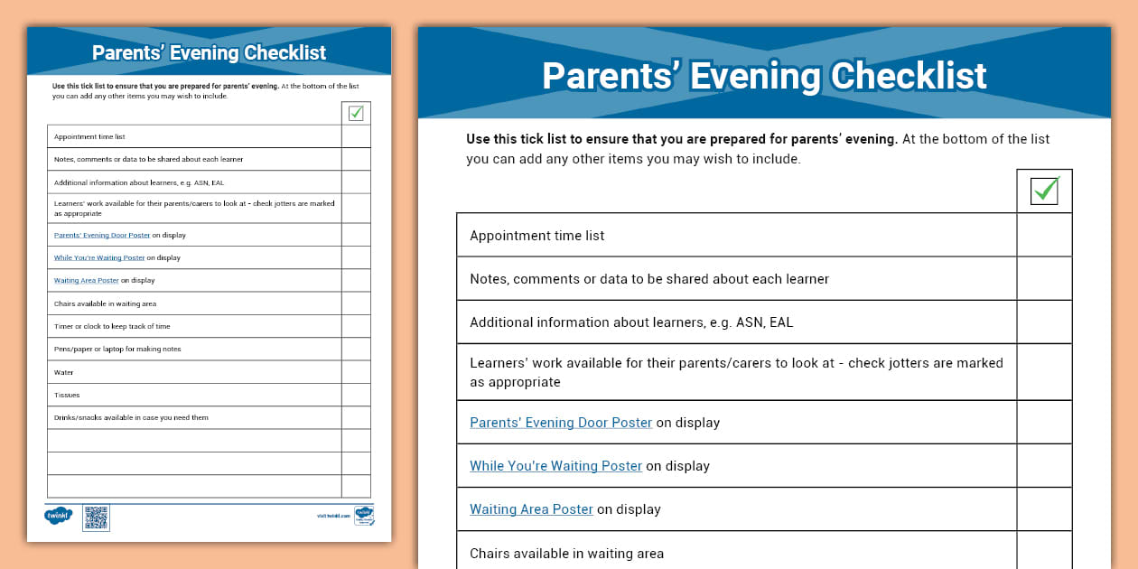 Editable Parents' Evening Checklist