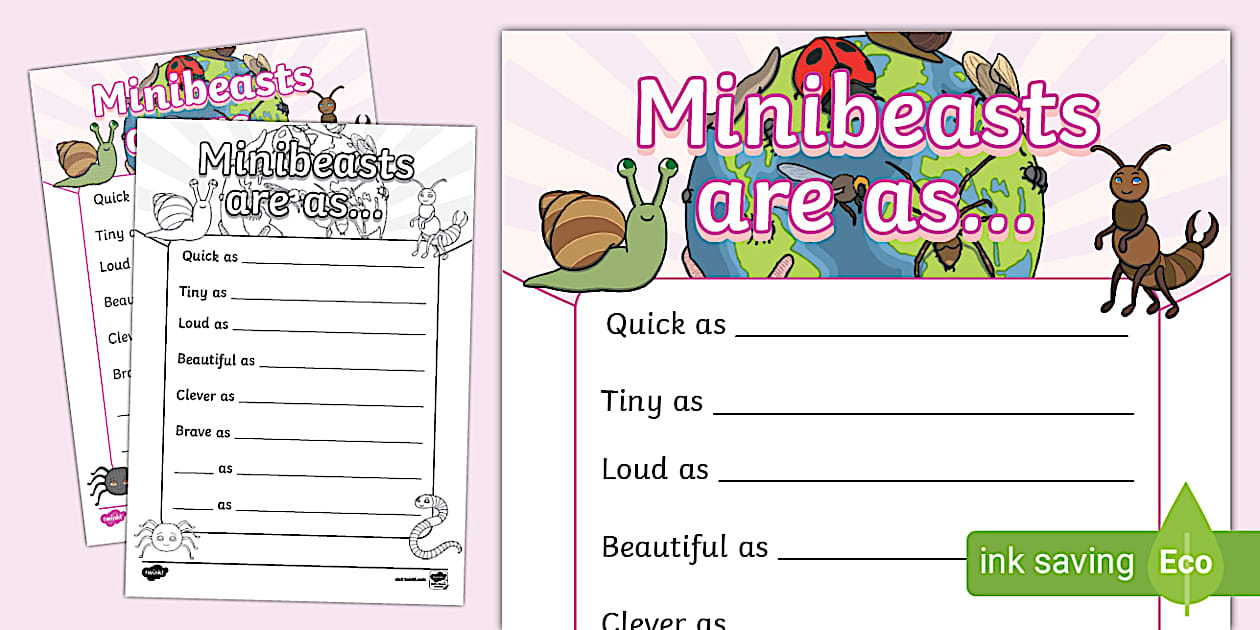 Minibeasts Simile Poem Template (teacher made) - Twinkl
