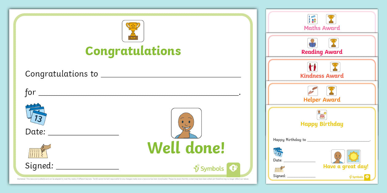 Twinkl Symbols: Certificates Pack (teacher made) - Twinkl