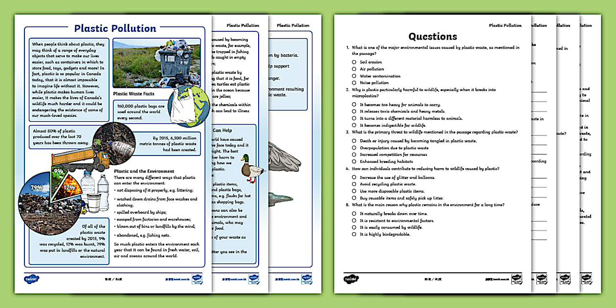 Plastic Pollution - Reading Comprehension with Structured Question Types